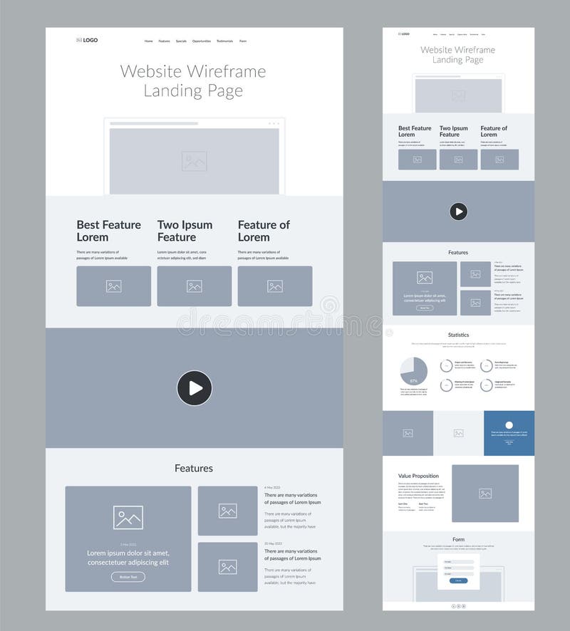 Website Design Template Wireframe Landing Page for Business. One Page ...