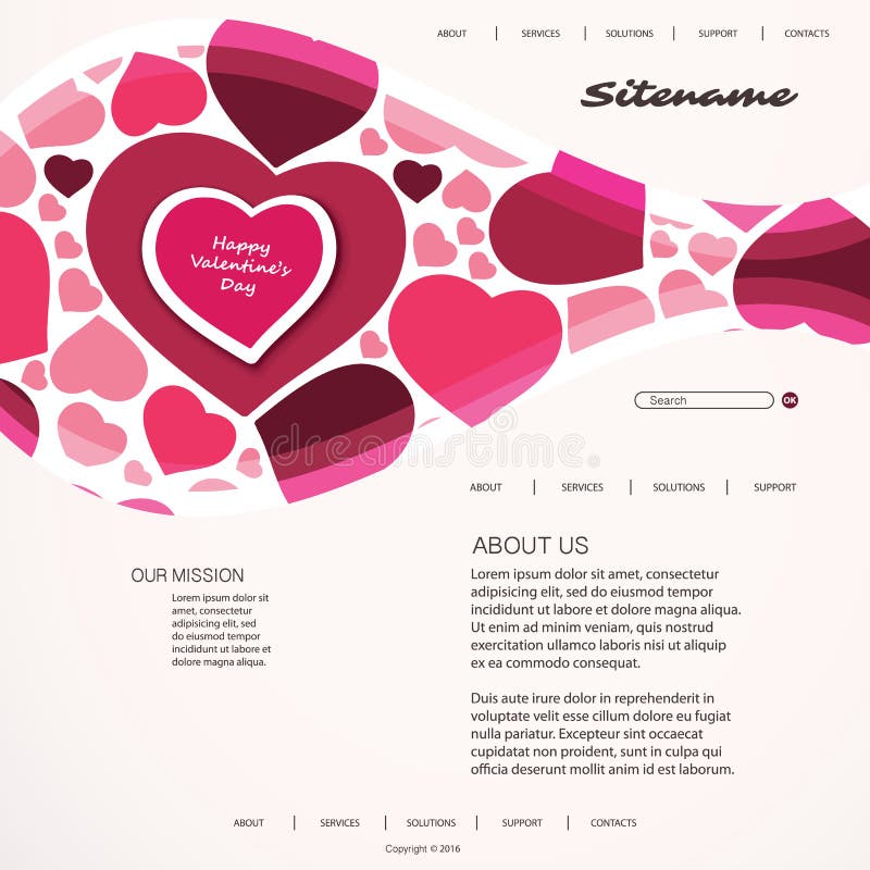 Website Design Template - Valentine`s Day Stock Vector - Illustration ...