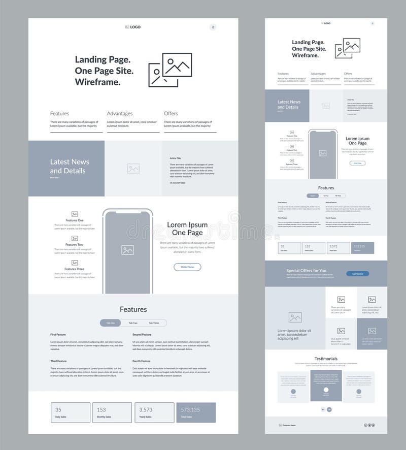 Website Design Template Wireframe Landing Page for Business. One Page ...