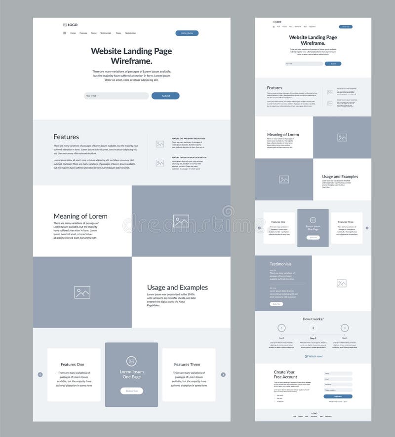 Website Design Template Wireframe Landing Page for Business. One Page ...