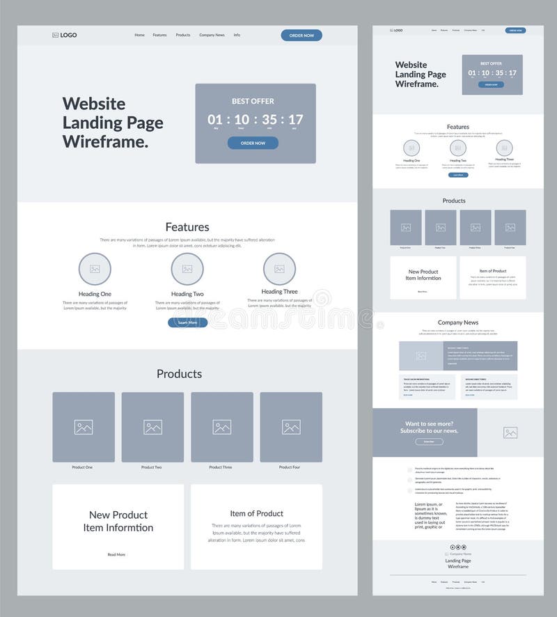 Website Design Template Wireframe Landing Page for Business. One Page ...