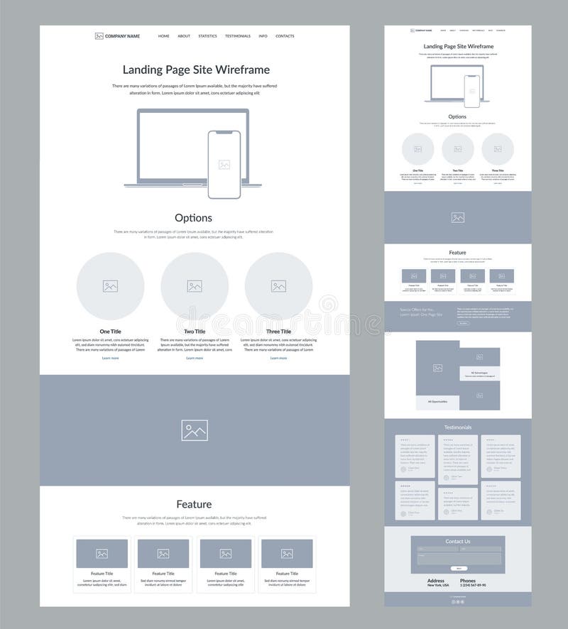 Website Design Template Wireframe Landing Page for Business. One Page ...