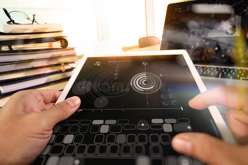 Website Designer Working Digital Tablet and Computer Laptop with Stock ...