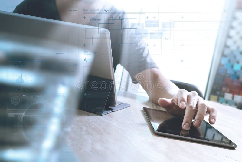 Website Designer Working Digital Tablet Docking Keyboard Compute Stock ...