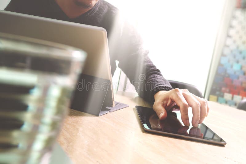 Website Designer Working Digital Tablet Docking Keyboard Compute Stock ...