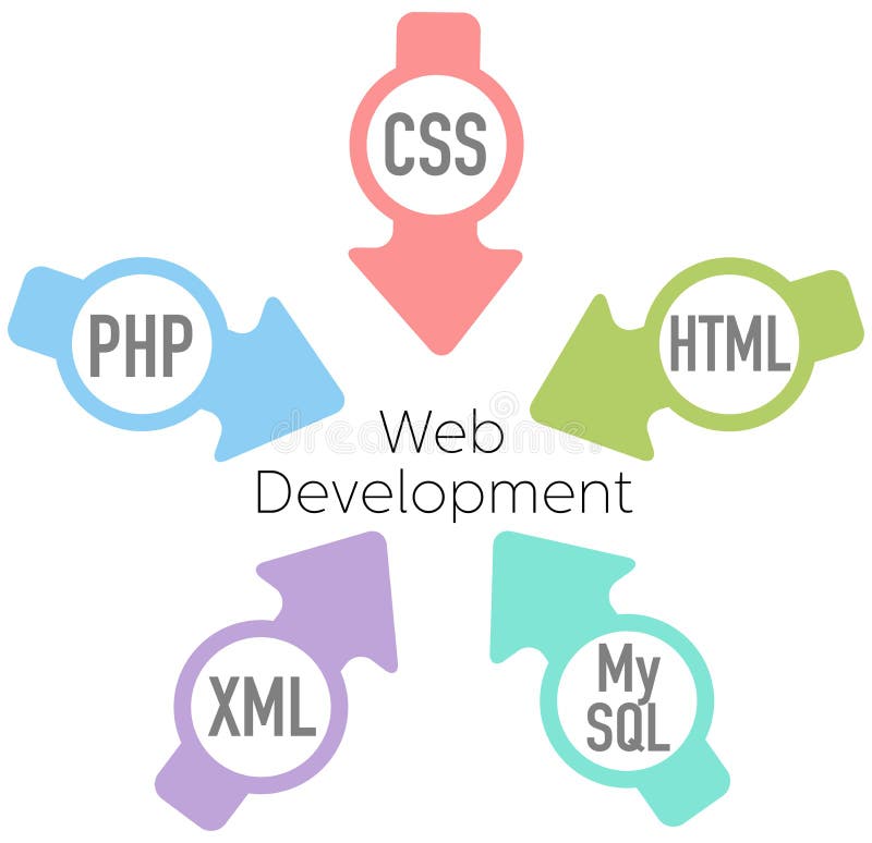 Web Dev Html Css Php Into Computer Frame Stock Vector Illustration Of Words Database 26780605