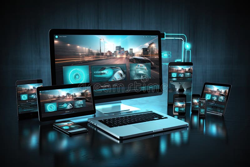 Website Displaying Several Screens on a Computer Stock Photo - Image of ...