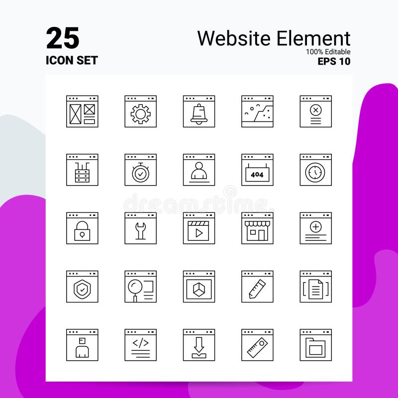 25 Website Element Icon Set. 100 Editable EPS 10 Files Stock Vector ...