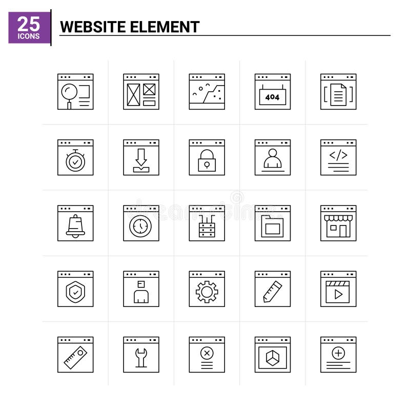 25 Website Element Icon Set. 100 Editable EPS 10 Files Stock Vector ...