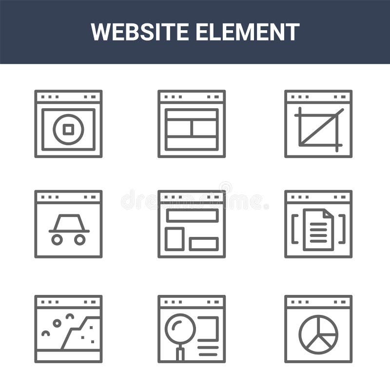 9 Website Element Icons Pack. Trendy Website Element Icons on White ...