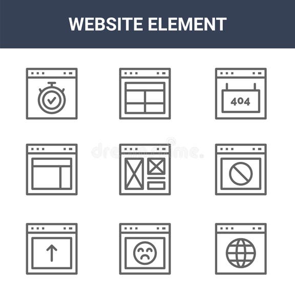 9 Website Element Icons Pack. Trendy Website Element Icons on White ...