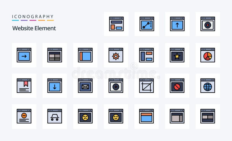 25 Website Element Line Filled Style Icon Pack Stock Vector ...