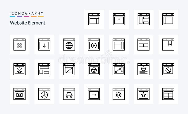 25 Website Element Line Icon Pack Stock Vector - Illustration of site ...
