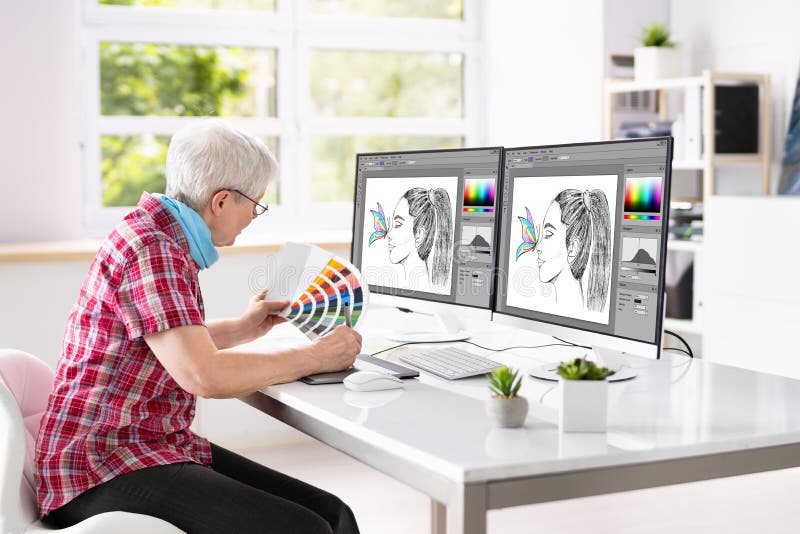 Website Graphic Designer Working in Office Stock Image - Image of ...