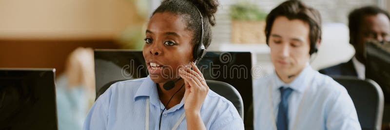 Website Banner with Call Centre Operator Stock Image - Image of ...