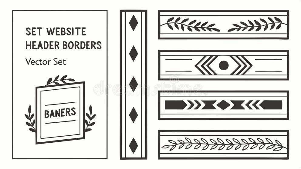 Website Header Borders Set Baker Vector, Food Theme Web Design Elements ...