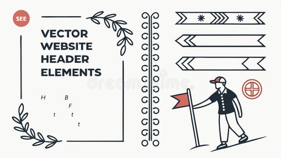 Website Header Elements Person Vector, Decorative Borders and Web ...