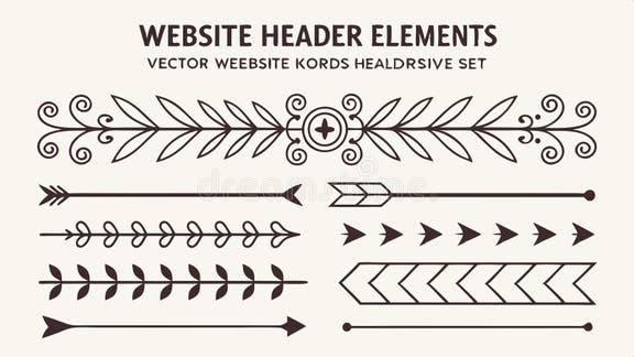 Website Header Elements Vector, Decorative Borders and Web Design Set ...