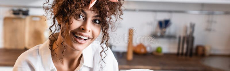 Website Header of Excited and Woman Stock Photo - Image of curly ...