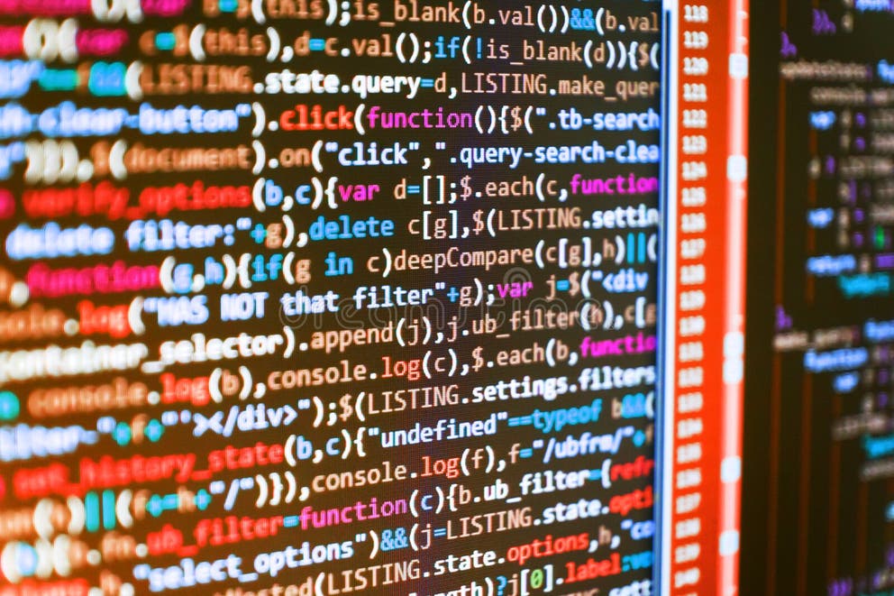 Website HTML Code on the Laptop Display Closeup Photo. Stock Image ...