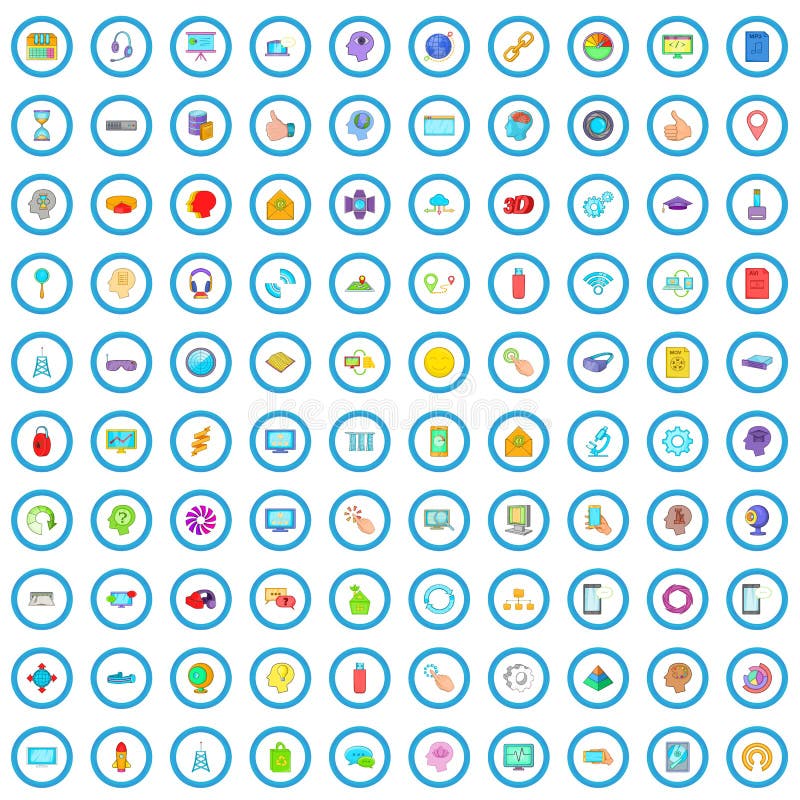 100 Website Icons Set, Cartoon Style Stock Vector - Illustration of ...