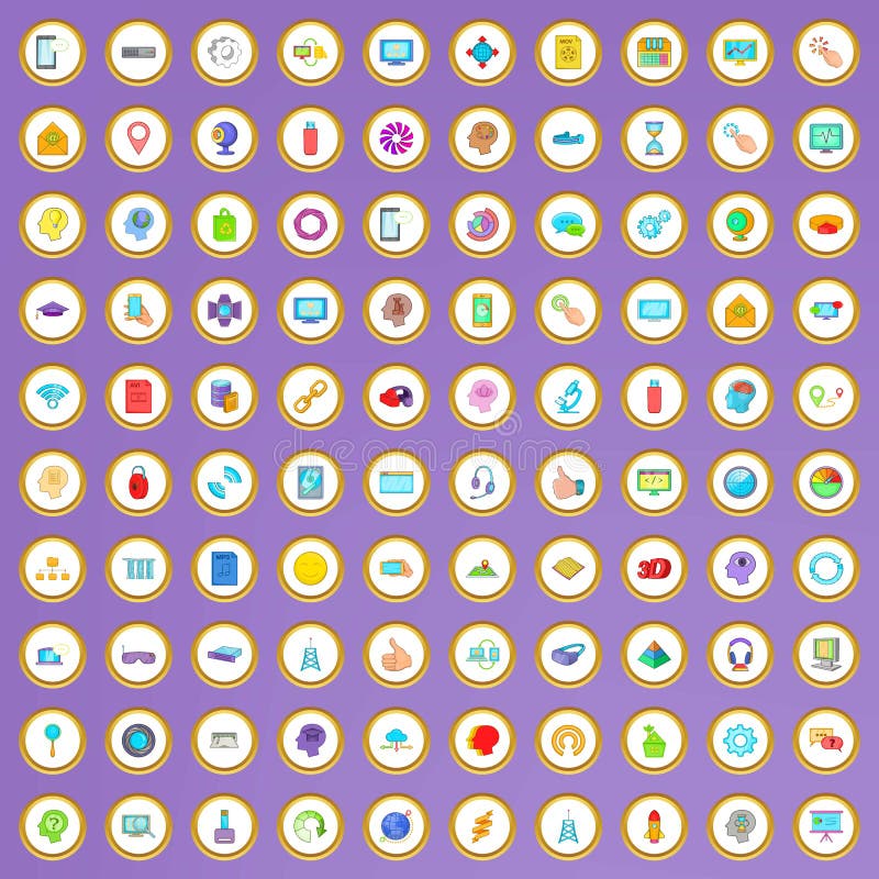 100 Website Icons Set in Cartoon Style Stock Vector - Illustration of ...