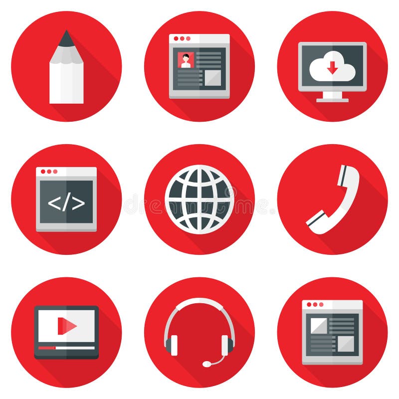 Website Icons Set Over Red with Shadows Stock Vector - Illustration of ...