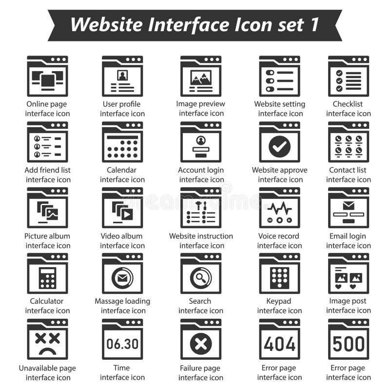 Website Interface Icon Set 1 Stock Vector - Illustration of group ...