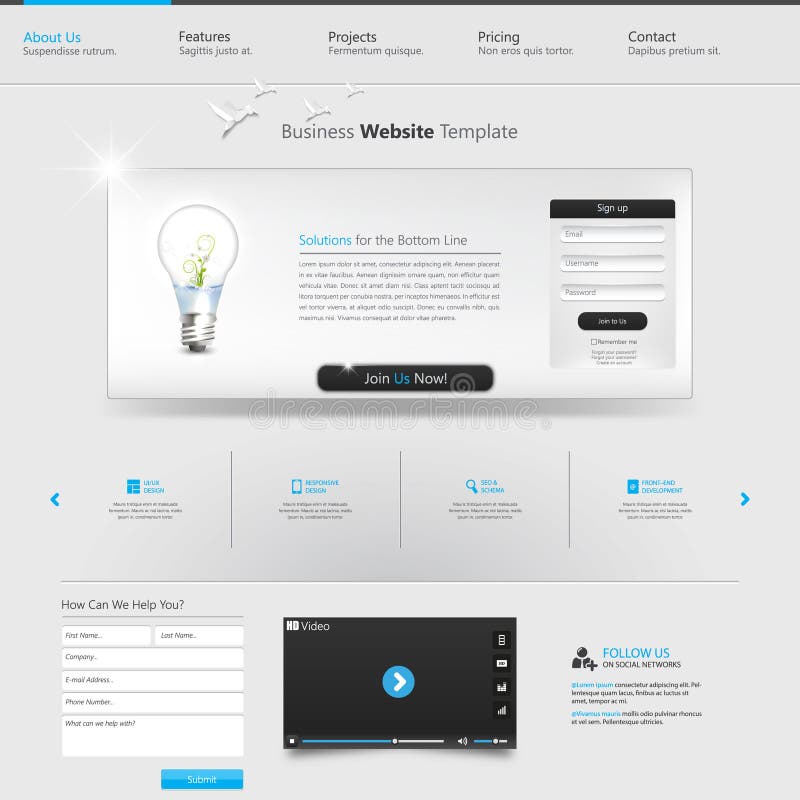 Website Interface Template Design. Vector Stock Vector - Illustration ...