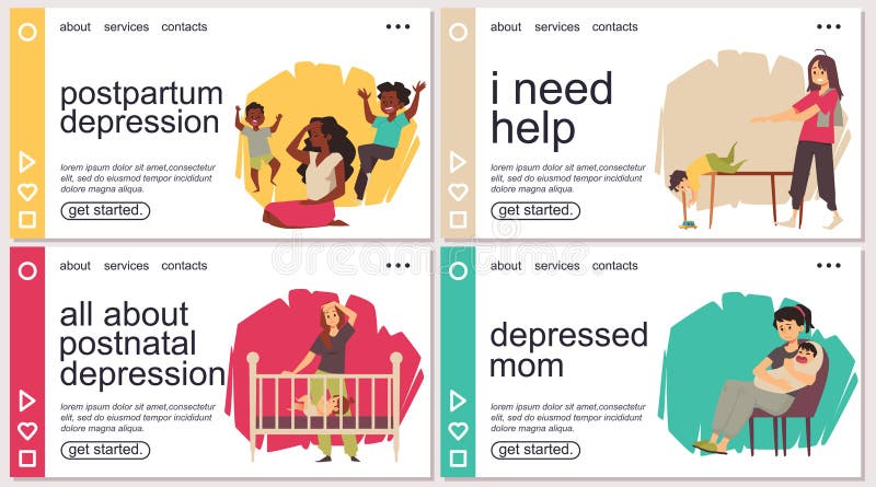 Postnatal or Postpartum Depression Problem of Women, Flat Vector ...