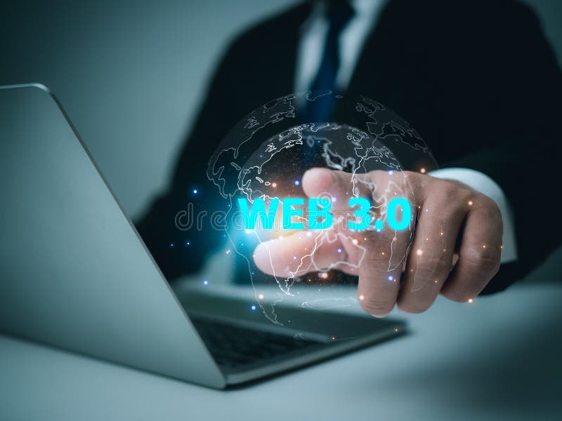 Website Internet Development, Global Business, Web 3.0 Concept Image with Businessman Hand Show ...