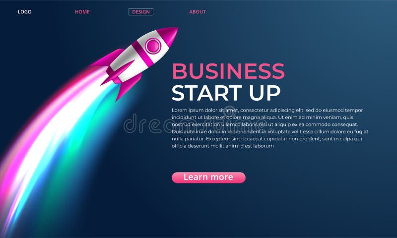 Website Landing Home Page with Rocket Stock Vector - Illustration of ...