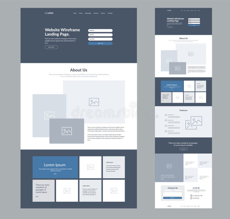 Website Landing Page Design for Business. One Page Site Wireframe ...