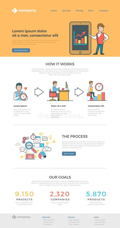 Website Landing Page Design Vector Template Linear Flat Style. Stock ...