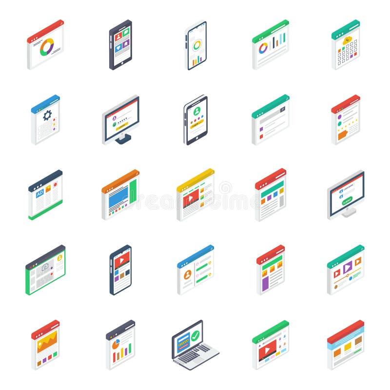 Website Layout Isometric Vectors Pack Stock Vector - Illustration of ...