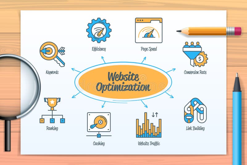 Website Optimization Chart with Icons and Keywords Stock Illustration ...