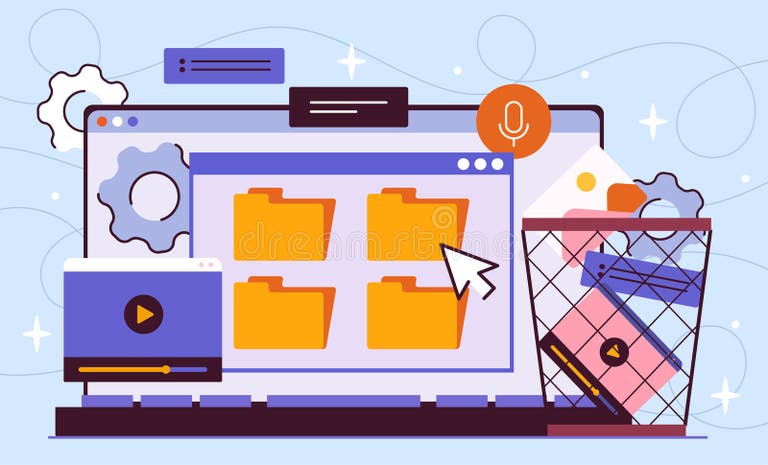 Website Optimization Concept. Files with Folders on Laptop Screen ...