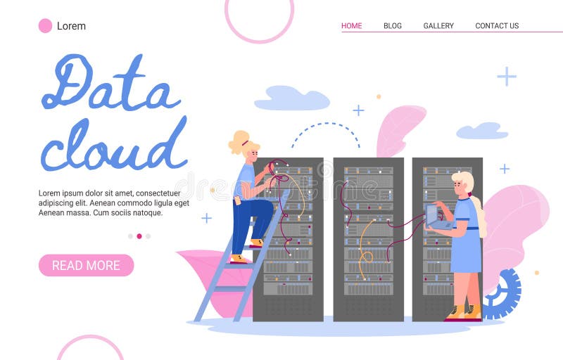 Website Page for Cloud Data Storage Server Flat Cartoon Vector ...