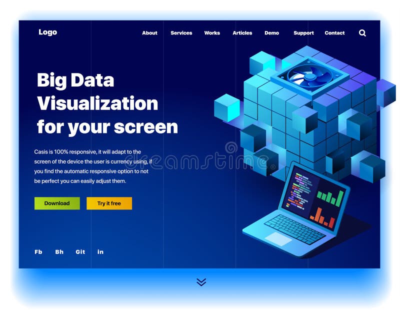 Vector Website Template with 3d Isometric Illustration of a Visionary ...