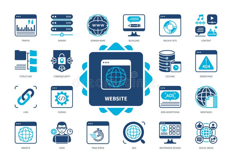 Website solid icon set stock illustration. Illustration of internet ...