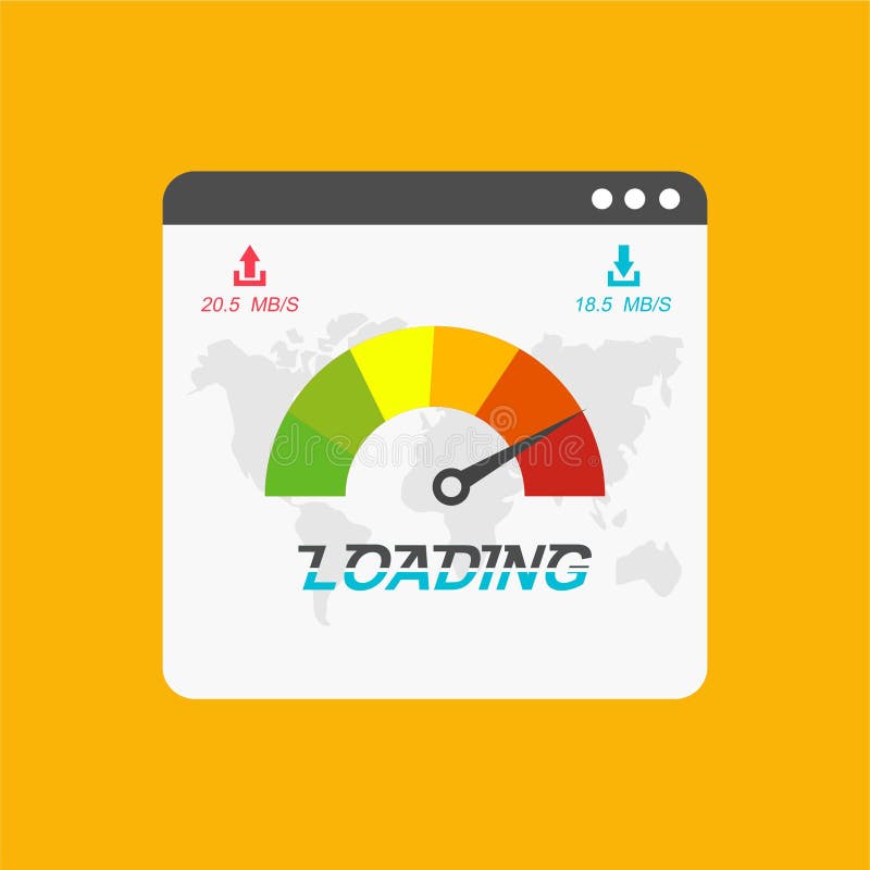 Website Speed Loading Time. Web Browser with Speedometer Test Showing ...
