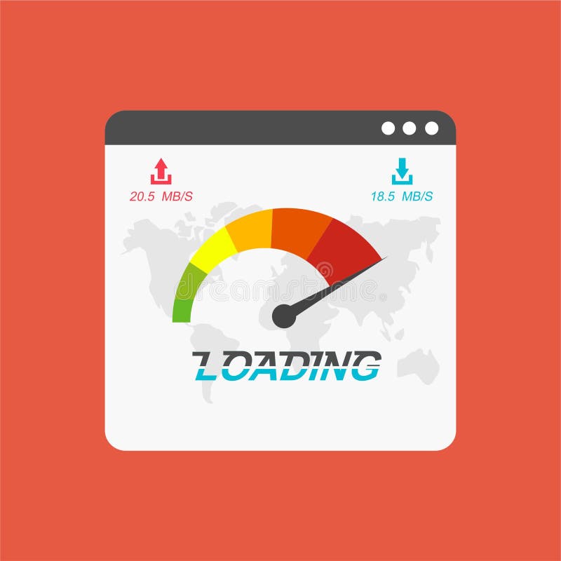 Website Speed Loading Time. Web Browser with Speedometer Test Showing ...
