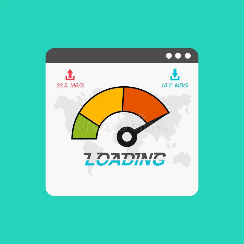 Website Speed Loading Time. Web Browser with Speedometer Test Showing ...
