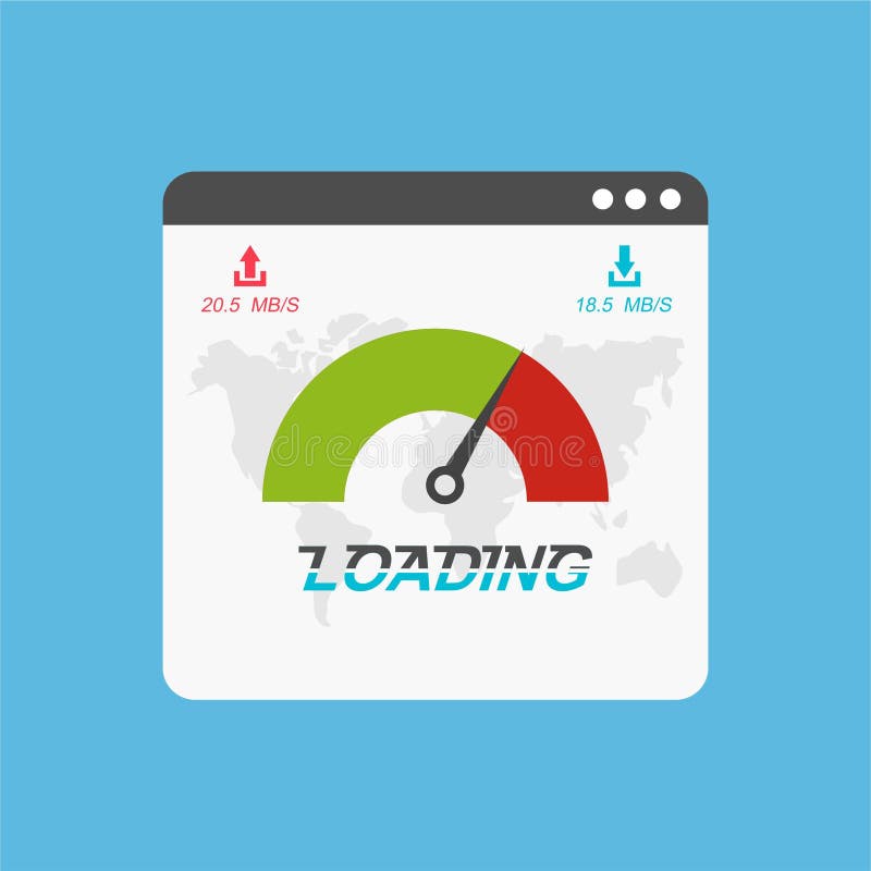 Website Speed Loading Time. Web Browser with Speedometer Test Showing ...