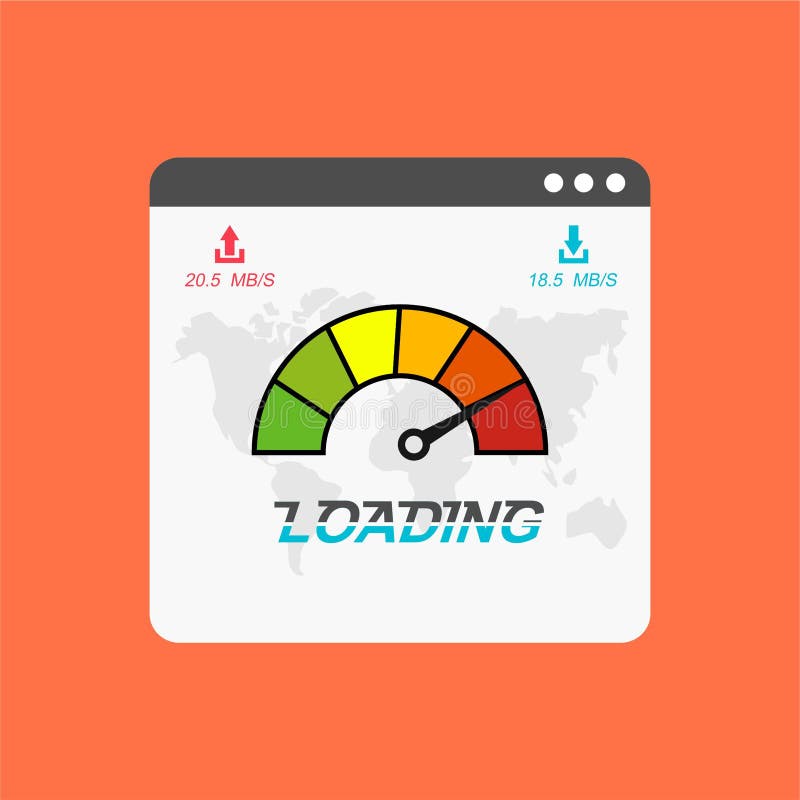 Website Speed Loading Time. Web Browser with Speedometer Test Showing ...