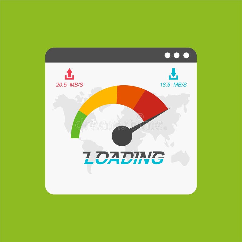 Website Speed Loading Time. Web Browser with Speedometer Test Showing ...