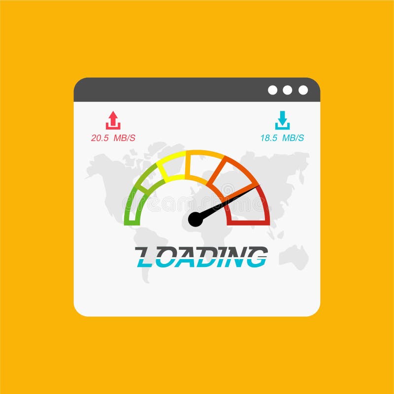 Website Speed Loading Time. Web Browser with Speedometer Test Showing ...