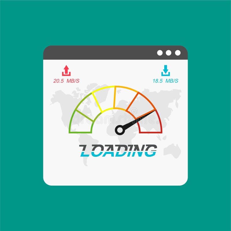 Website Speed Loading Time. Web Browser with Speedometer Test Showing ...