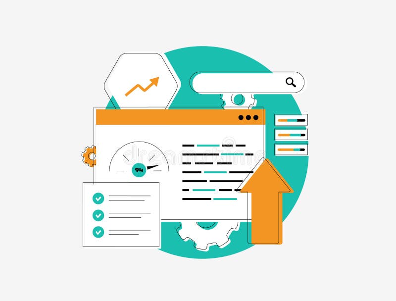 Website Speed Optimization and SEO Performance Audit Concept with Speed Score, Checklist, Gear ...