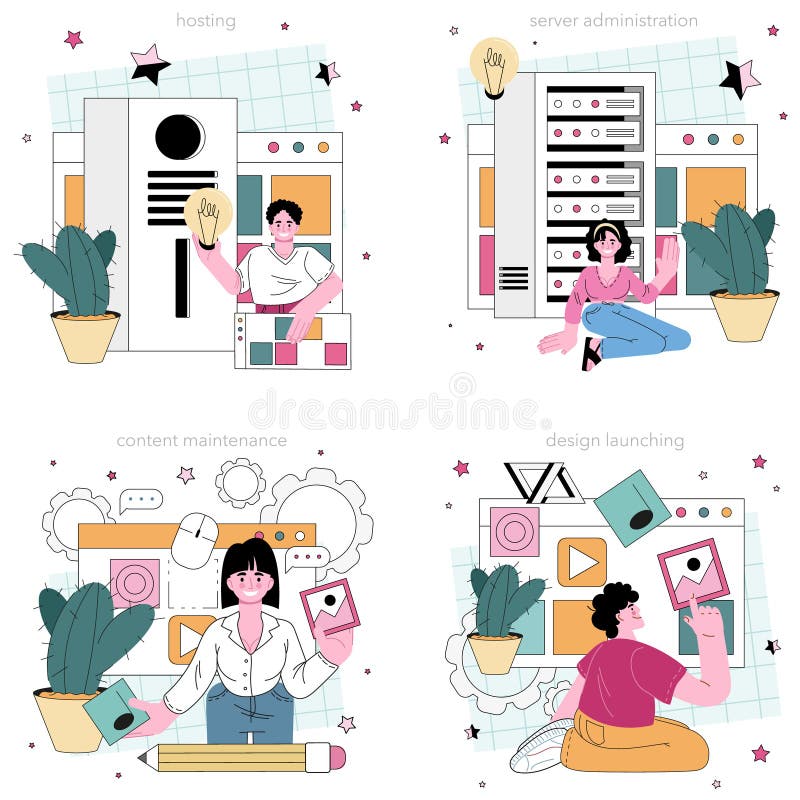 Website Technical Support Concept Set. Idea of Web Page Hosting Stock ...